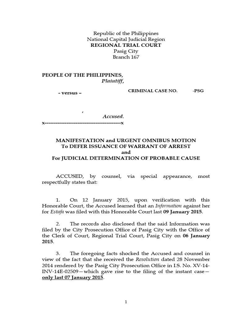 Motion for determination of probable | PDF | Fraud | Probable Cause