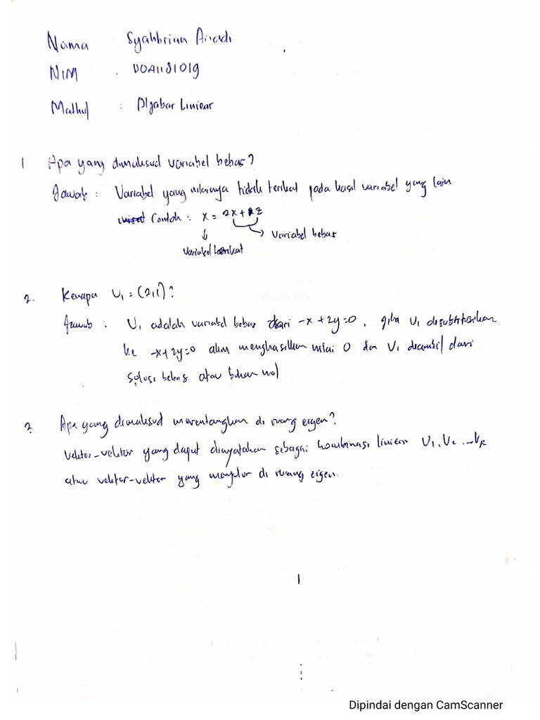 Tgs 3 Aljabar Linear - Syahbrian Ariadi - D041181019 | PDF