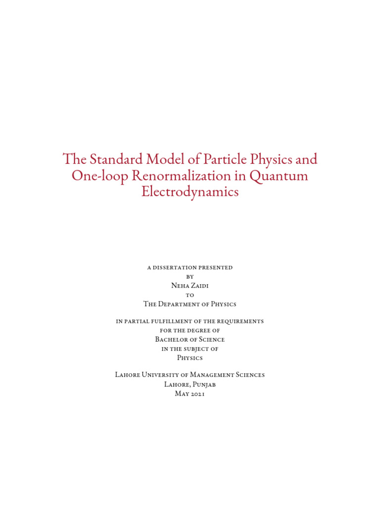 The Standard Model of Particle Physics and One-Loop Renormalisation in Electrodynamics | PDF ...