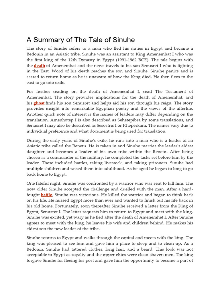 A Summary of The Tale of Sinuhe | PDF | Ancient Egypt