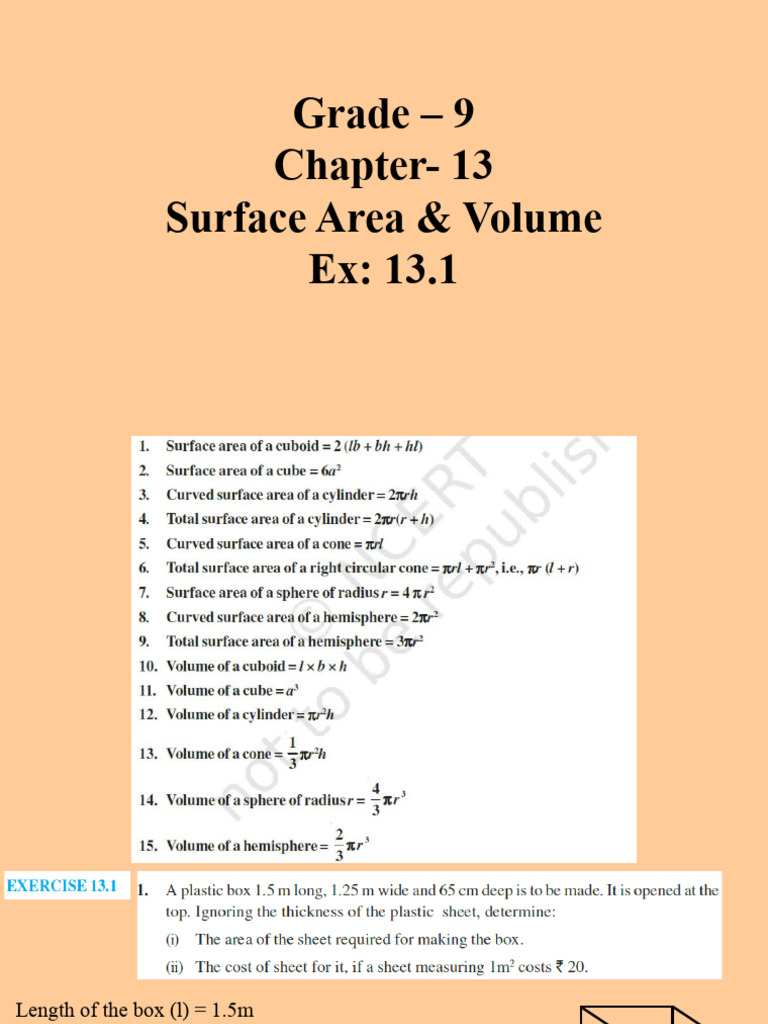 Class 9 Surface Area & Volume Ex 13.1 | PDF | Area | Length