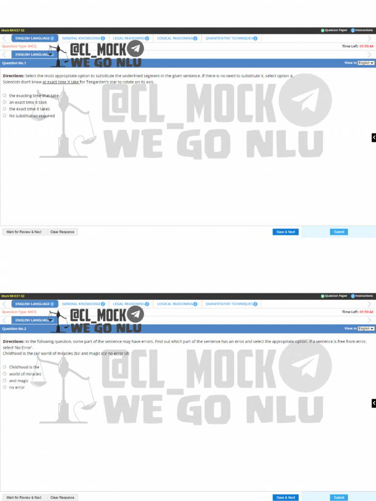 LE MHCET 2 @CL - Mock | PDF