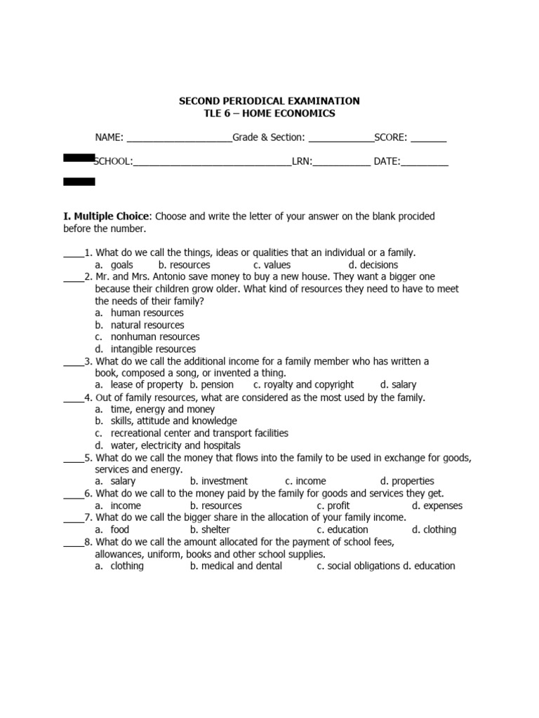 Grade 6 2nd Periodical Test With Tos Amp Answer Keys Tle He | PDF ...
