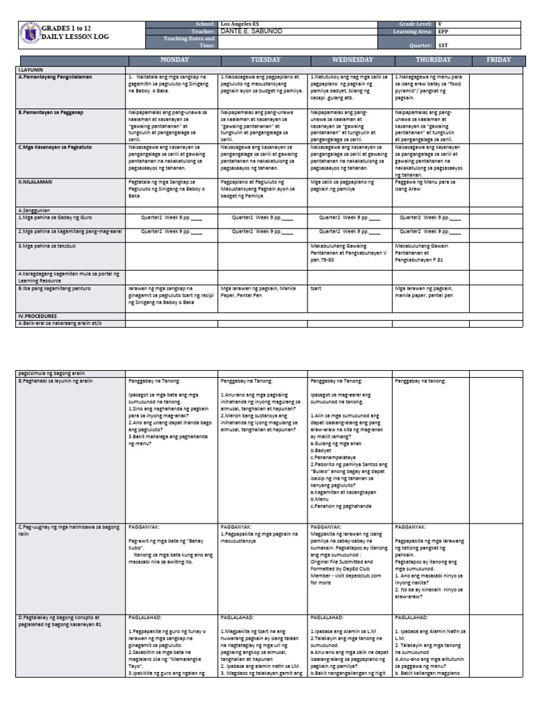DLL - Epp 5 - Q2 - W9 | PDF
