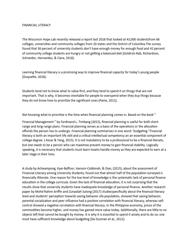 Financial Literacy | PDF | Literacy | Attitude (Psychology)