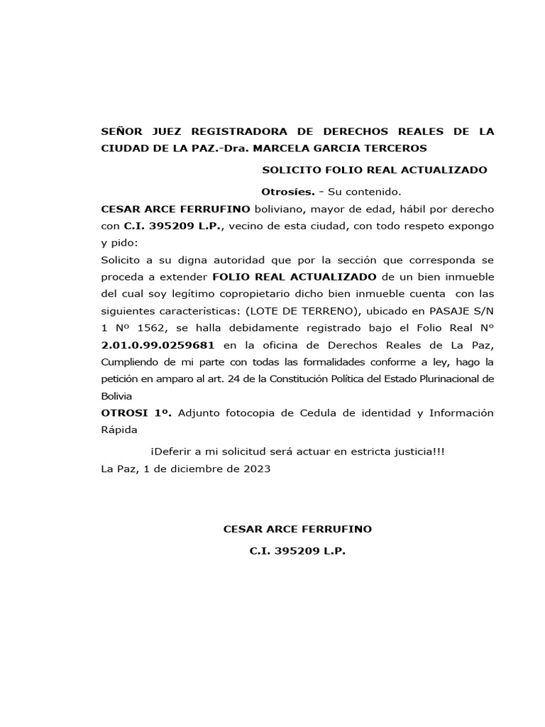 Solicitud de Folio Real Actualizado | PDF