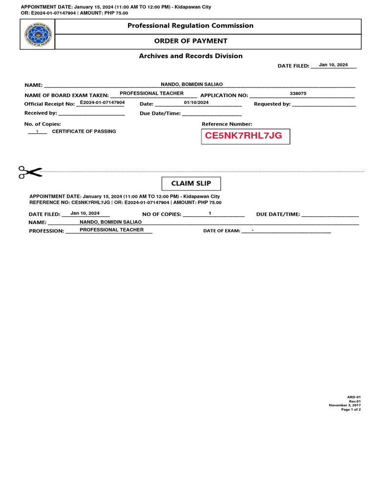 Ce5Nk7Rhl7Jg: Professional Regulation Commission Order of Payment ...