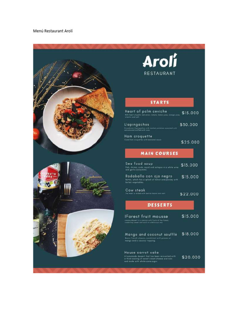 Menú Restaurant Arolí | PDF
