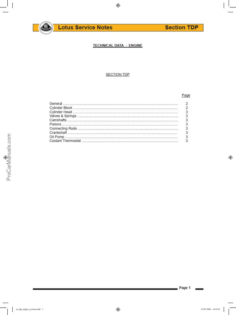 Lotus TDP Engine Specifications | PDF | Piston | Engine Technology