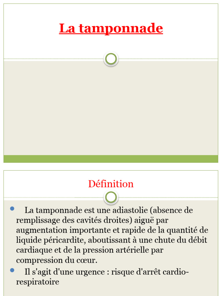 Tamponnade cardiaque : symptômes et traitement | PDF | Maladies et ...