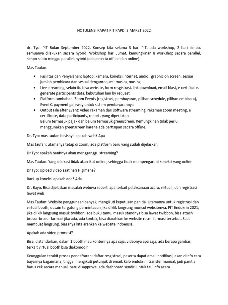 Notulensi Rapat Pit Papdi 2 Maret 2022 | PDF | Bisnis | Komputer