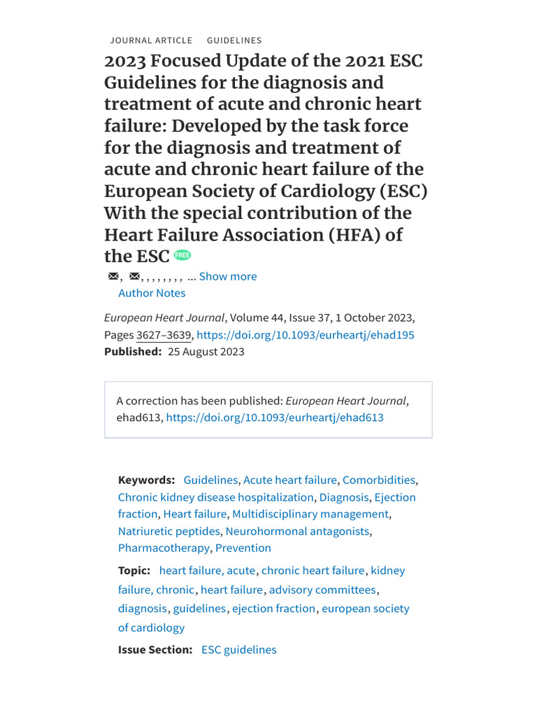 2023 Focused Update of The 2021 ESC Guidelines Fo | Download Free PDF ...