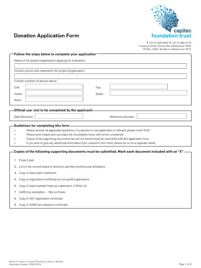 Capitec Donation Application Form | PDF | Nonprofit Organization | Banks