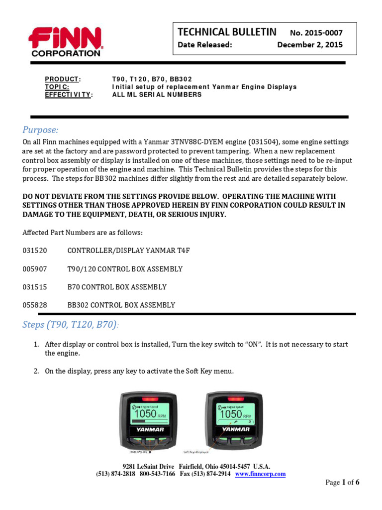 Yanmar Engine Display Setup Guide | PDF