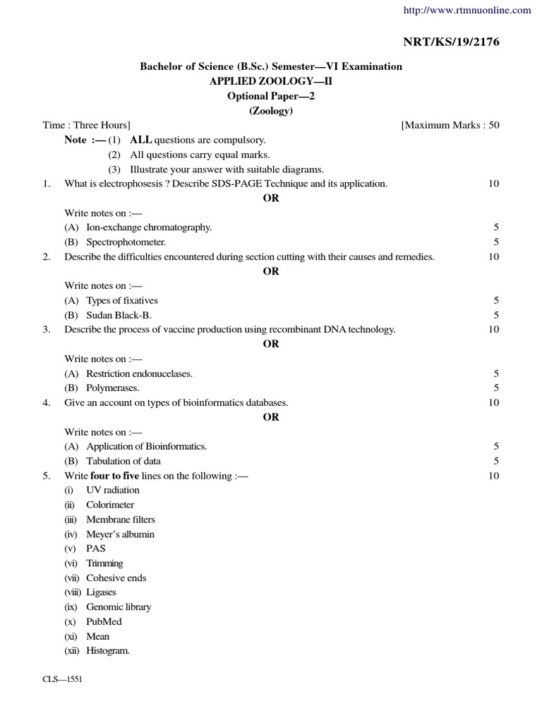BSC 6 Sem Zoology Applied Zoology 2 2176 Summer 2019 | PDF ...