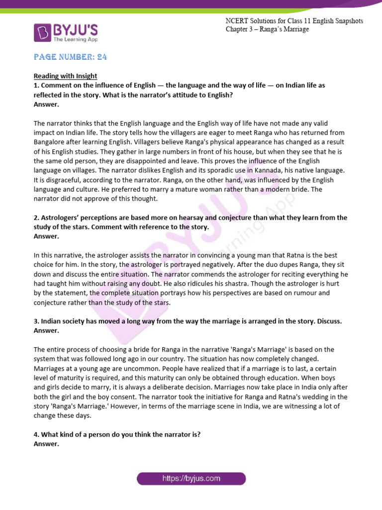 NCERT Solutions For Class 11 English Snapshots Chapter 3 Rangas ...