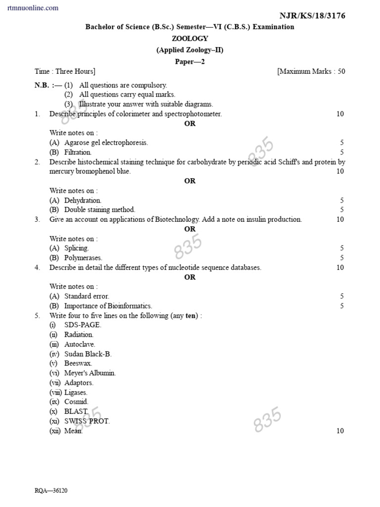 BSC 6 Sem Applied Zoology 2 Zoology Summer 2018 | PDF | Gel ...