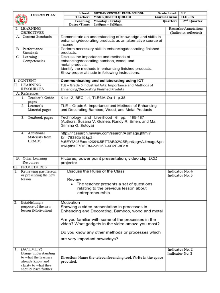 Tle 6 Epp Ict Cot1 2023 | PDF | Videotelephony | Educational Technology