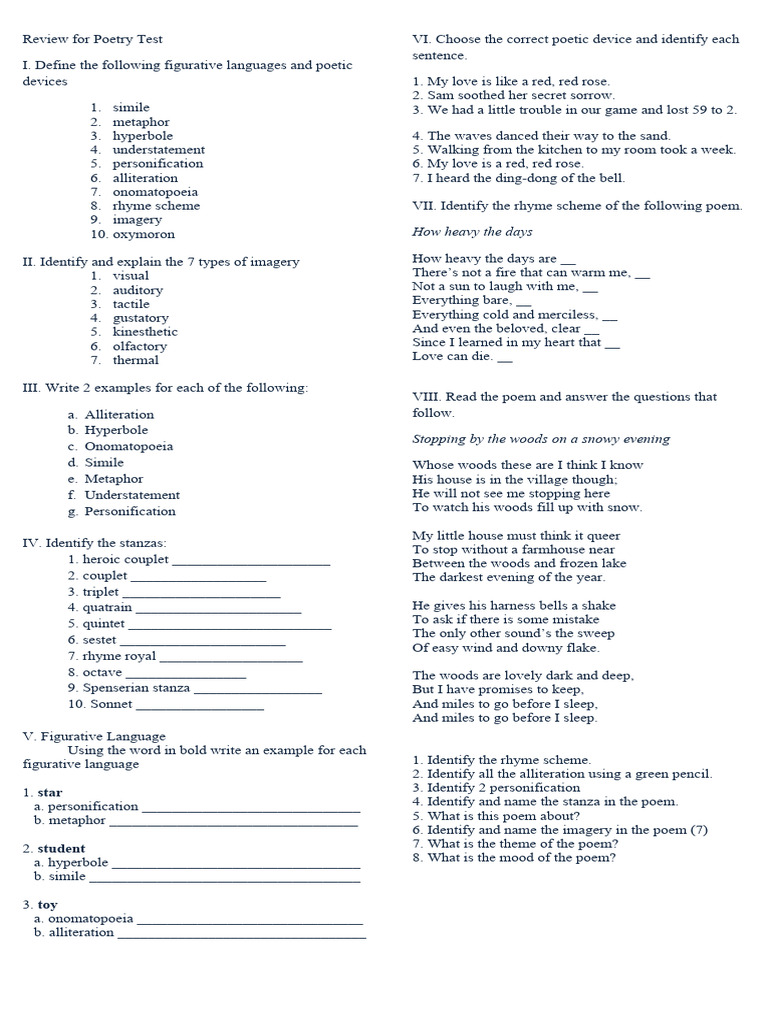 Review For Poetry Test | PDF | Poetry | Rhyme