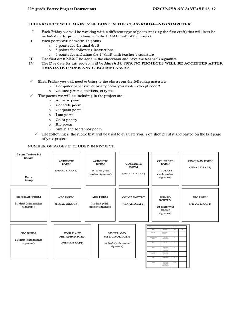 11th Grade Poetry Project Instructions | PDF