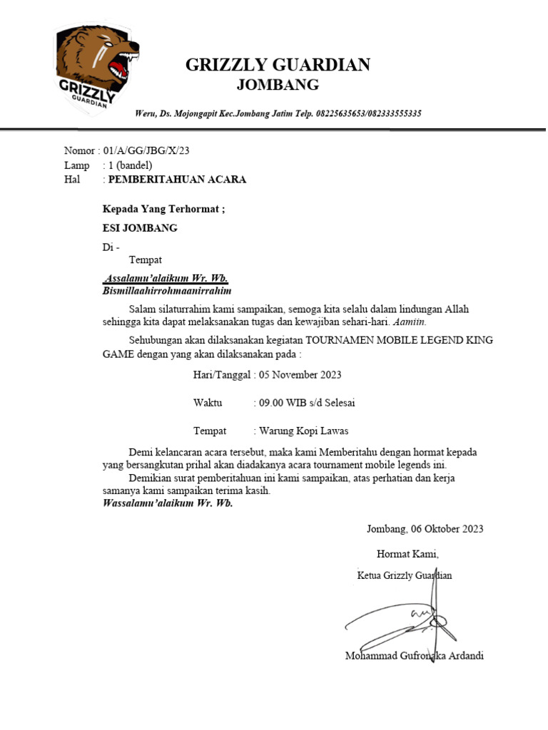 Pembritahuan Acara Ke Esi | PDF