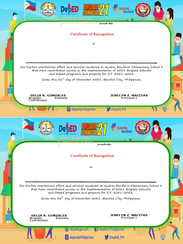 Brigada Eskwela 2021 Certificate | PDF