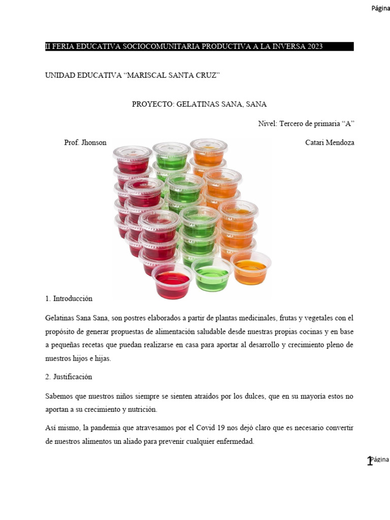Proyecto - Gelatinas Sana Sana de Jhamil Jhasmin | PDF | Miel ...