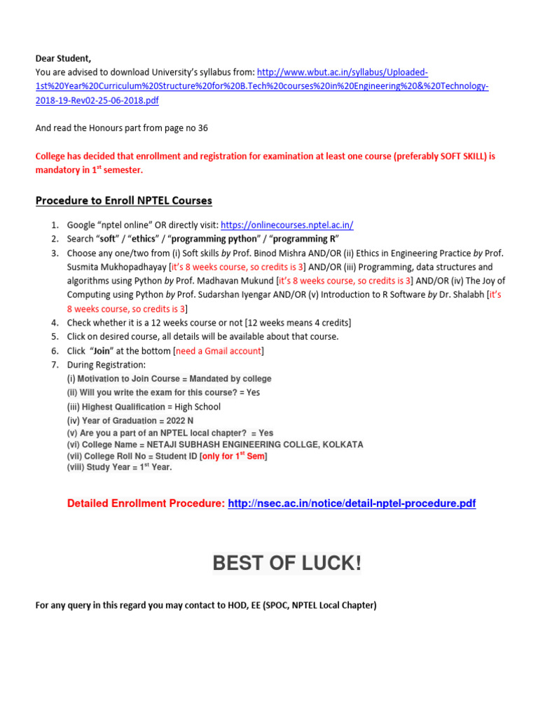Procedure To Enroll NPTEL Courses | PDF | Business