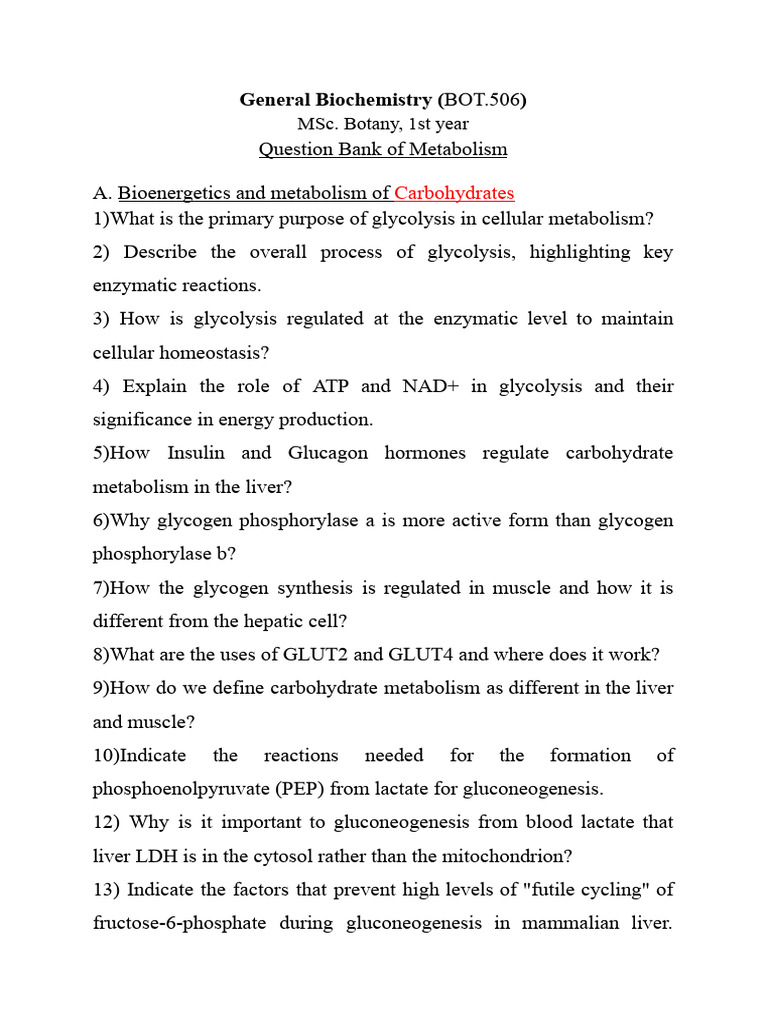 Biochemistry Question Bank - Updated | PDF | Glycolysis | Adenosine ...