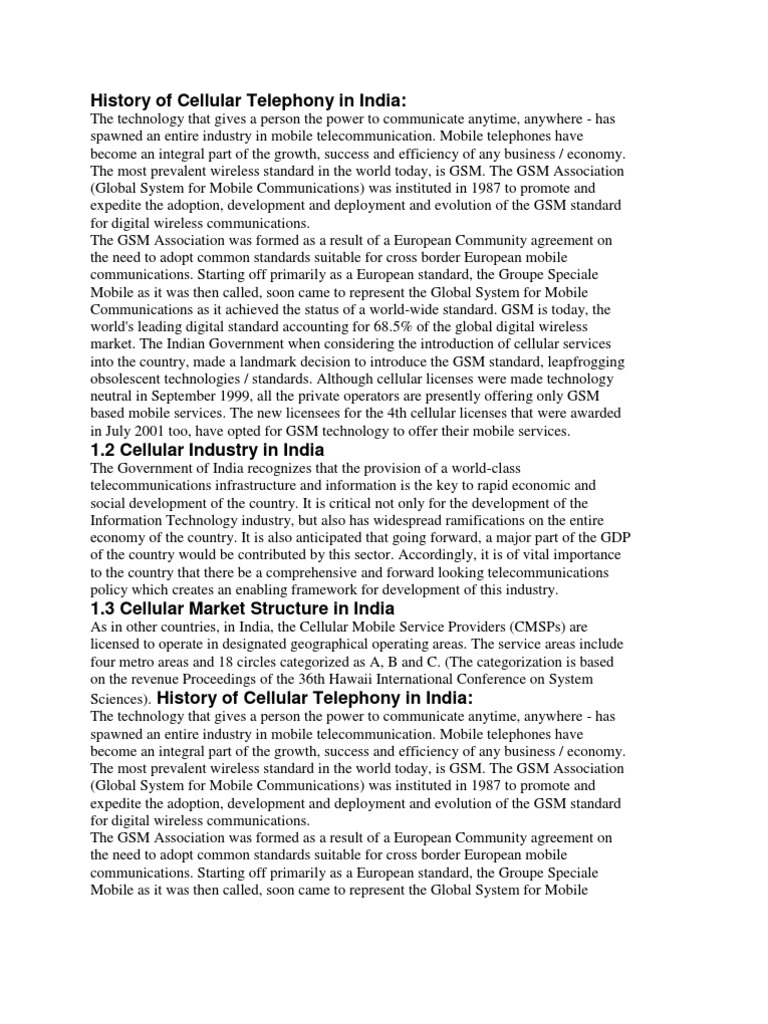 History of Cellular Telephony in India | PDF | Mobile Phones | Gsm