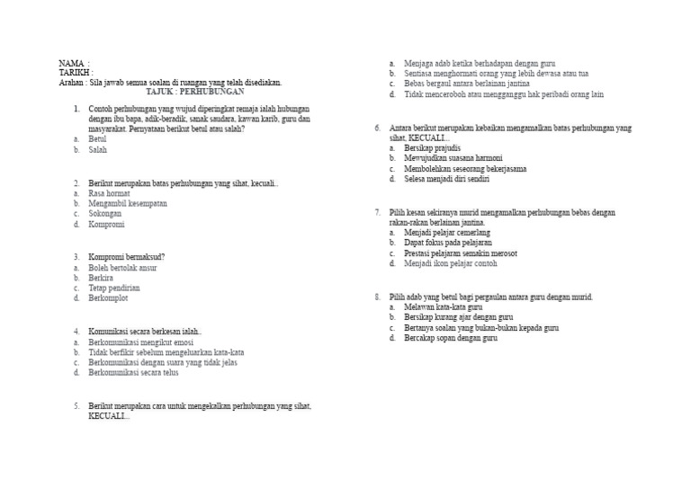 Latihan Pengukuhan 2C Perhubungan | PDF