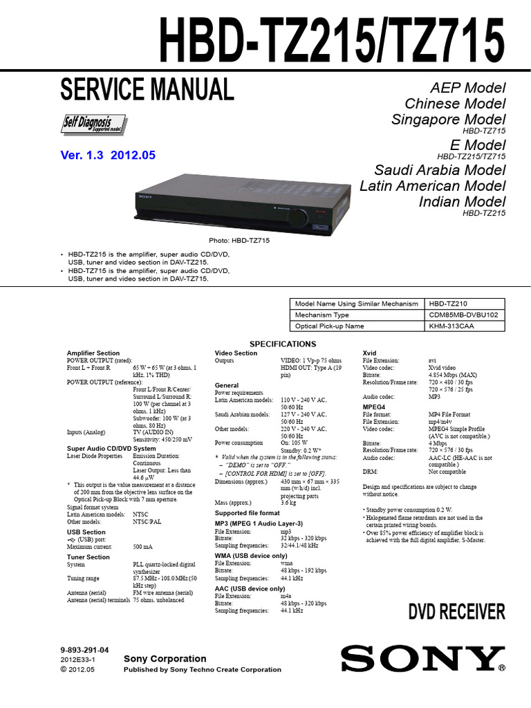 Sony hbd-tz215 tz715 - Ver.1.3 2012.05 DVD Receiver SM | PDF ...