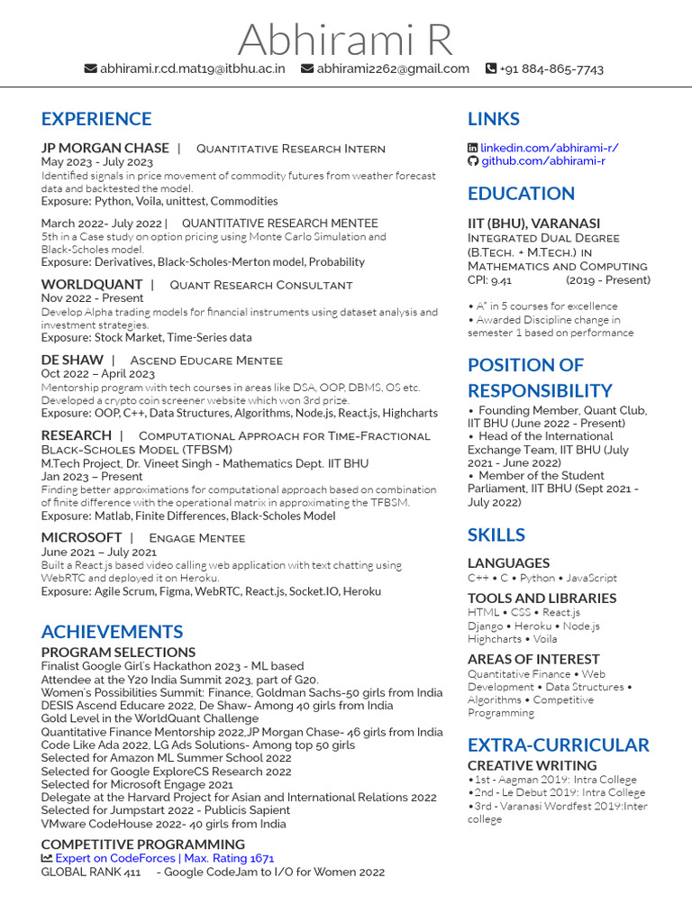 Resume of Abhirami R | PDF | Computing