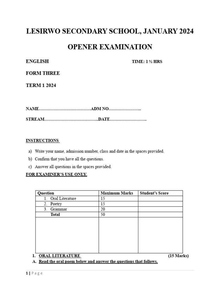 Form 2 English Opener | PDF | Syntax | Grammar