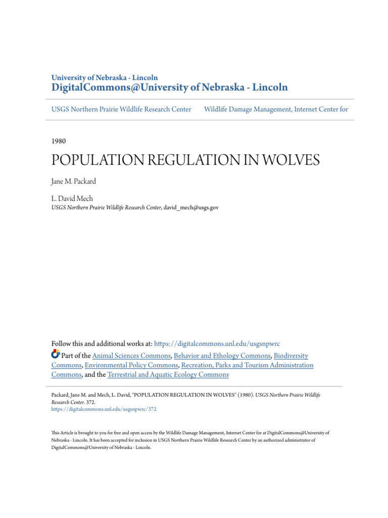 Population Regulation in Wolves: Digitalcommons@University of Nebraska ...