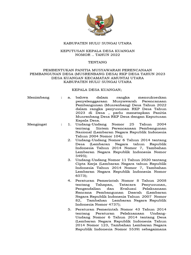 Pembentukan Panitia Musrenbang | PDF