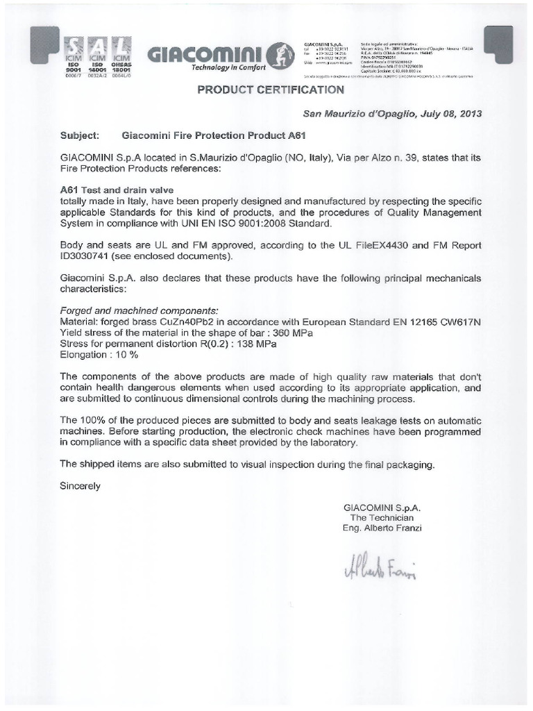 A61 UL-FM Certification | PDF