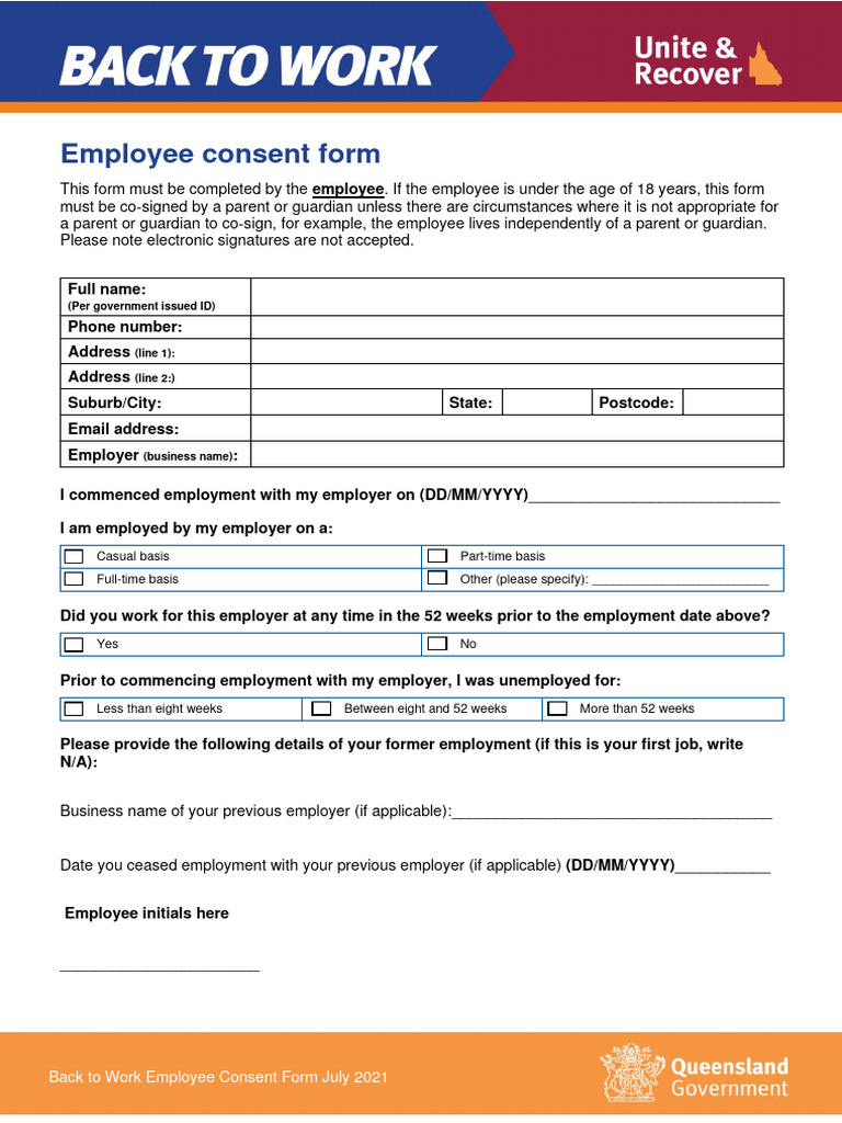 2 Employee Consent Form Revitalised Back To Work 1 | PDF | Identity ...