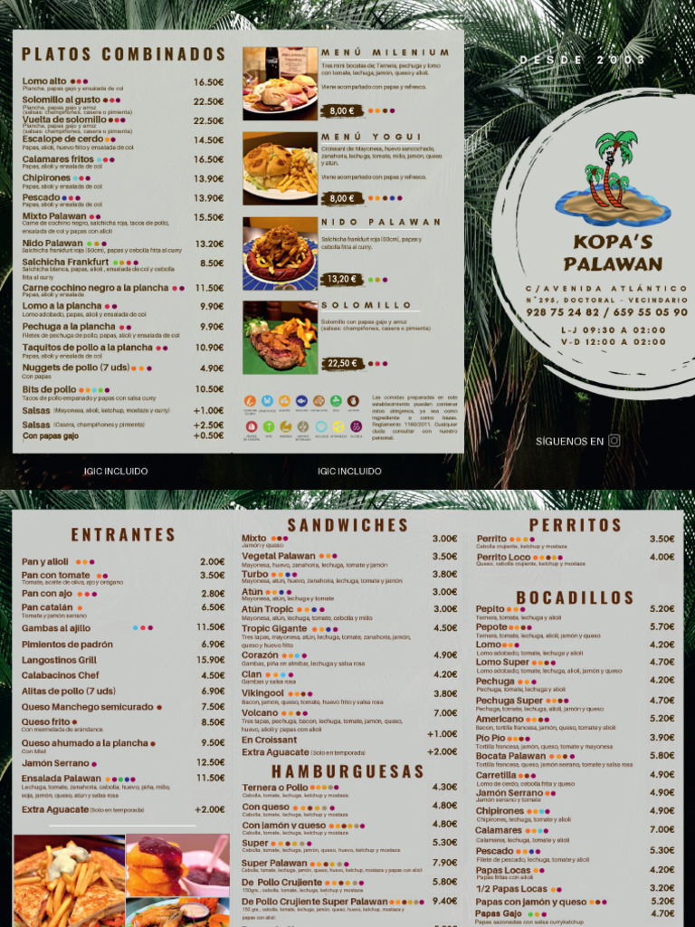 Menú de Palawan Kopas y Tropic | PDF | Cocina | Condimentos