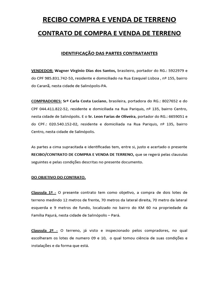 Contrato de Compra e Venda de Terreno | PDF | Negócios | Direito