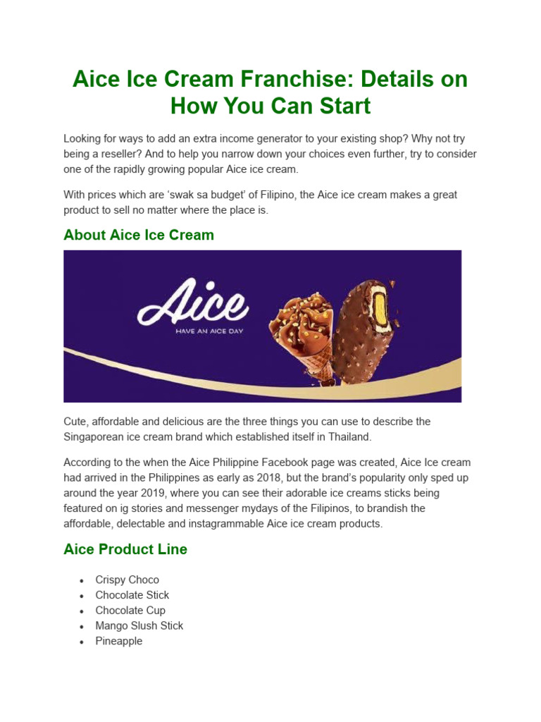 Aice Ice Cream Franchise (Final) | PDF | Ice Cream | Marketing