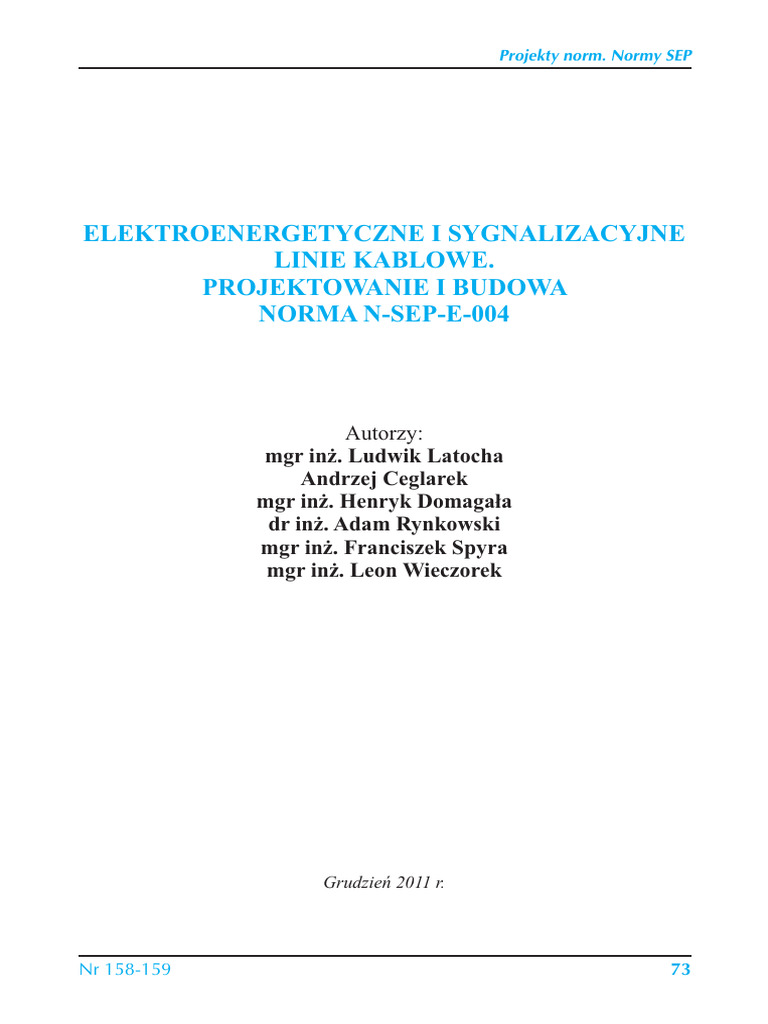 Projekt Normy N-SEP-E-001 Linie 158 | PDF