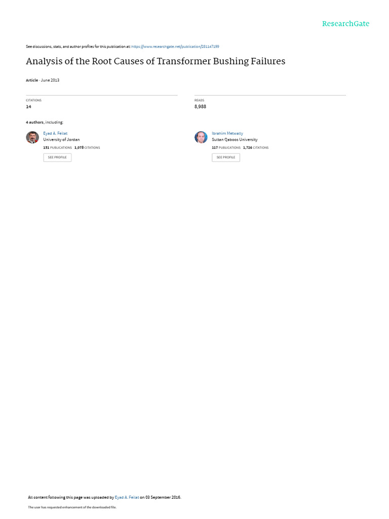 Analysis of The Root Causes of Transformer Bushing Failures | PDF ...