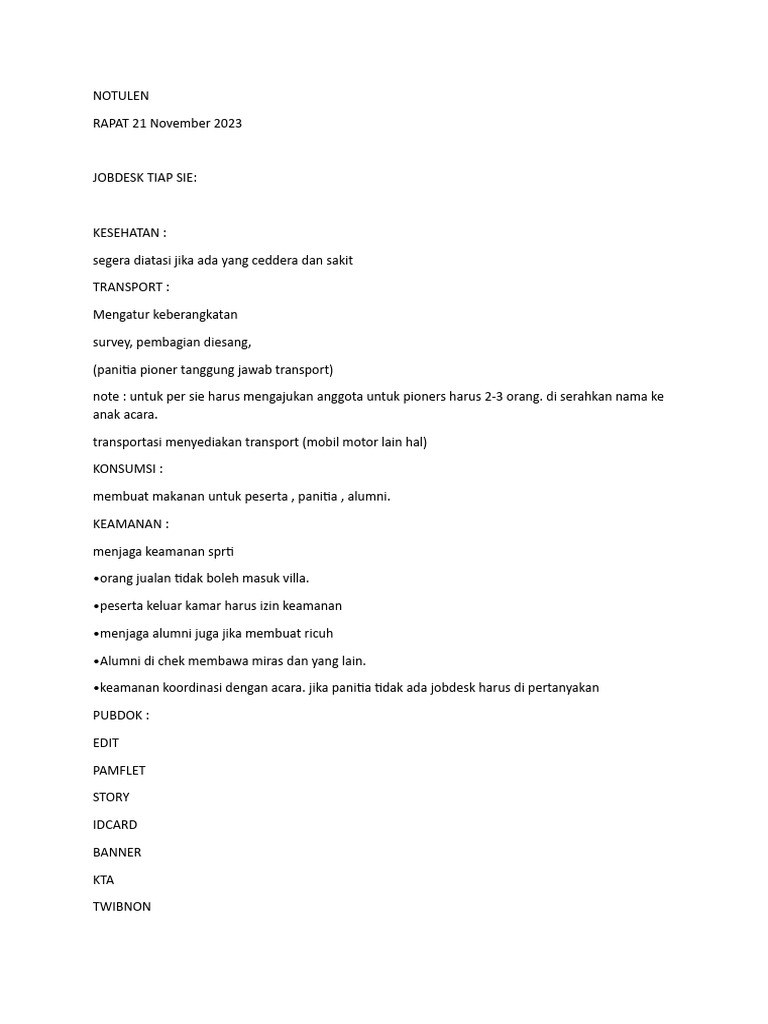Notulen Rapat | PDF | Kajian Bahasa Asing | Griya & Taman