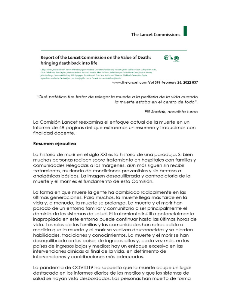 Lancet Report The Value of Death 1 | PDF | Muerte | Dolor