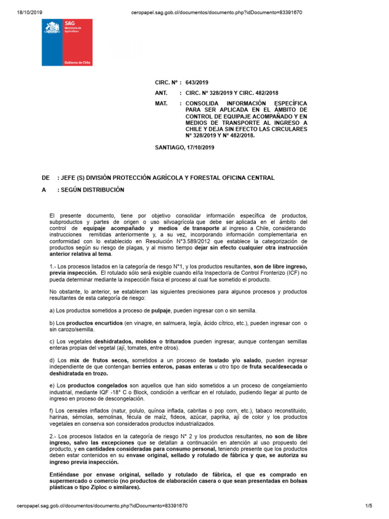 17.10.2019 - CIRC DPAF 643_2019 | PDF | Chile | Maíz