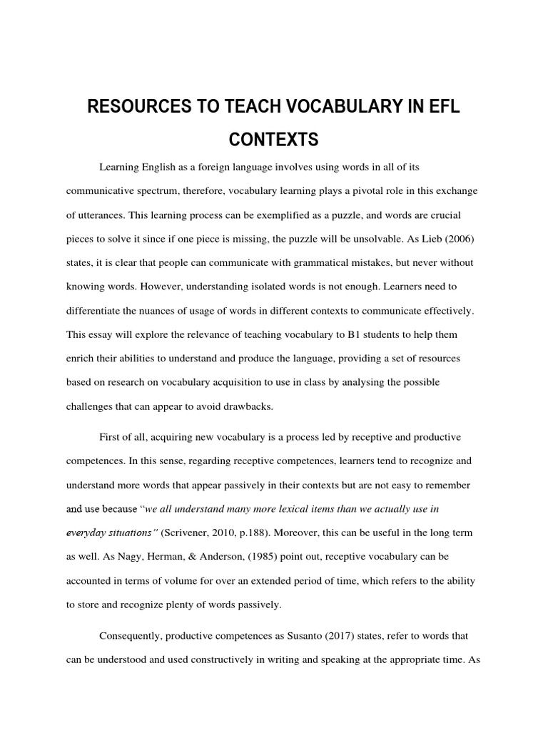 RESOURCES TO TEACH VOCABULARY IN EFL CONTEXTS | PDF