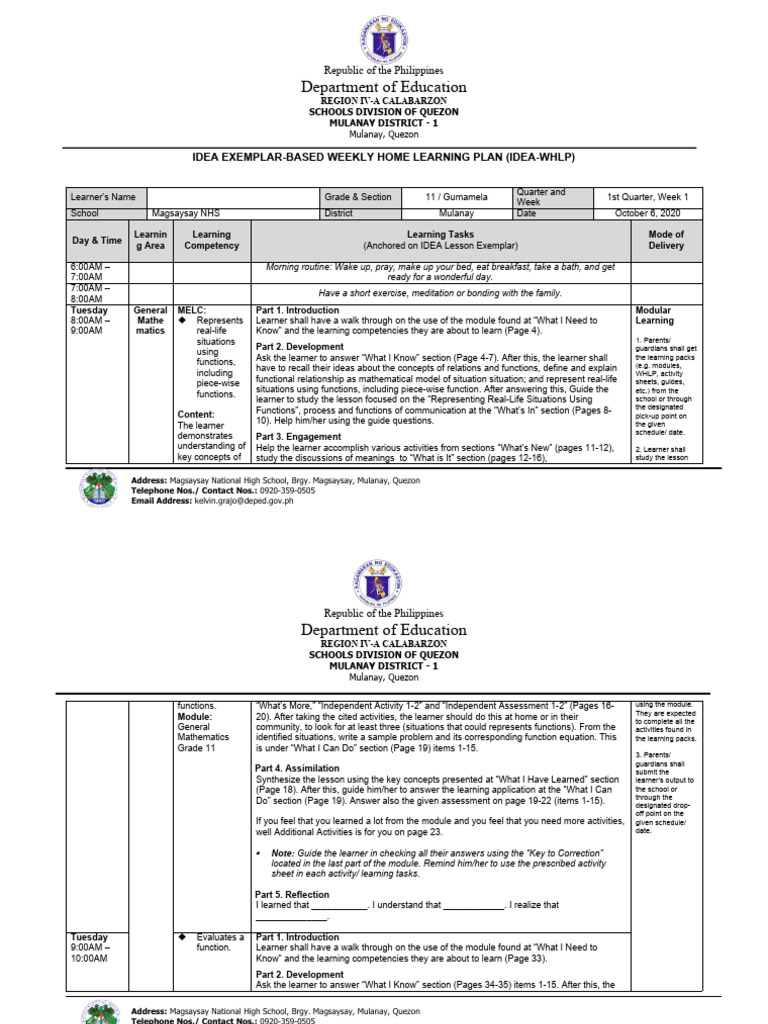 Idea-Whlp-General Mathematics-11-Wk1q1 | PDF | Learning | Behavior Modification