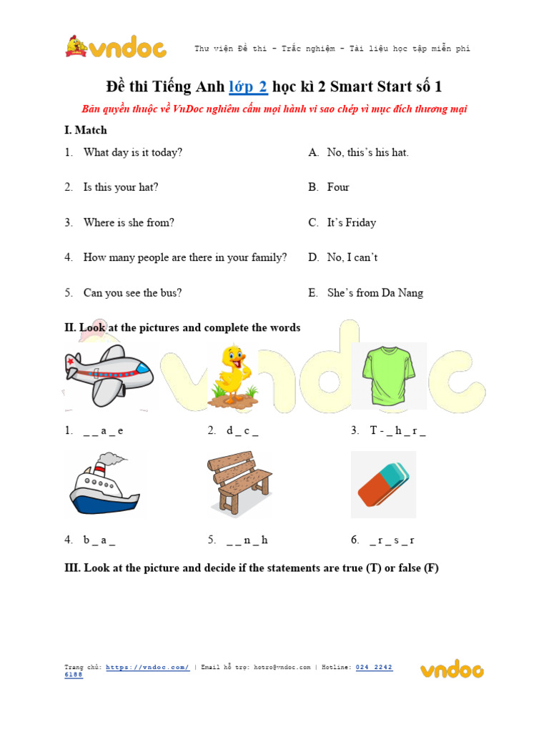 De Thi Tieng Anh Lop 2 Hoc Ki 2 Smart Start So 1 | PDF