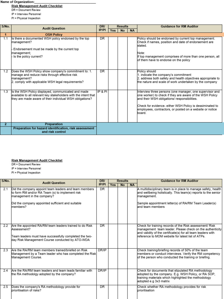 Worksheet in G bizSAFE RM Audit Template Rev 160401 | PDF | Risk ...